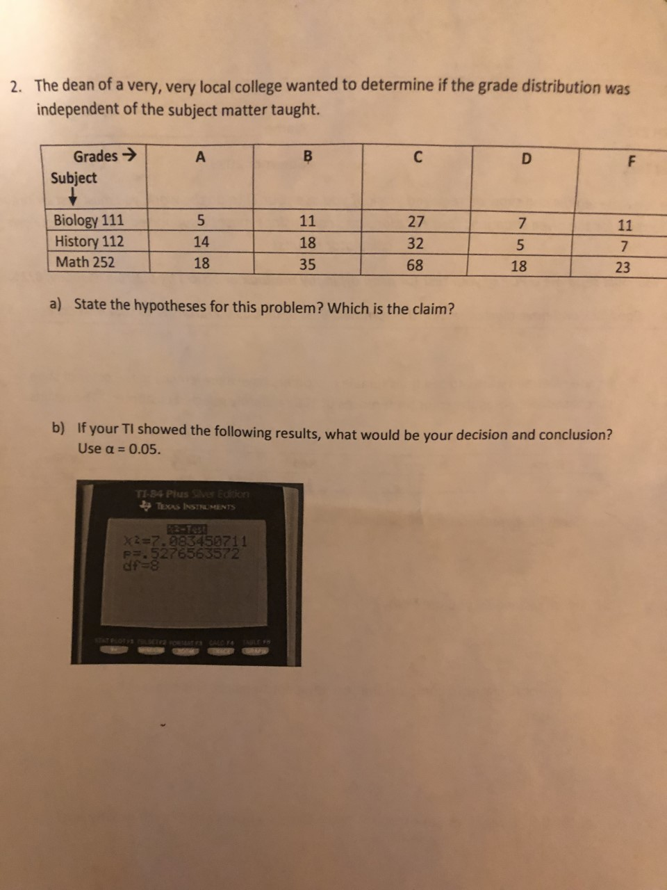 Solved 2. The dean of a very, very local college wanted to | Chegg.com