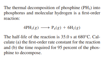 Solved The thermal decomposition of phosphine (PH3) into | Chegg.com