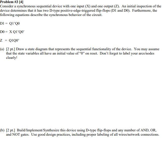 Solved Problem 3 41 Consider A Synchronous Sequential 8466