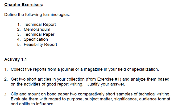 Solved Chapter Exercises: Define the following | Chegg.com