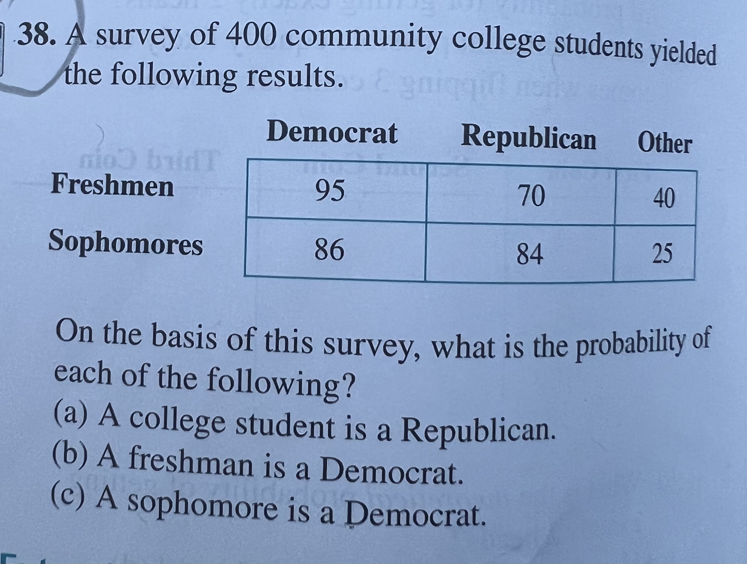 Solved 38. A survey of 400 community college students | Chegg.com