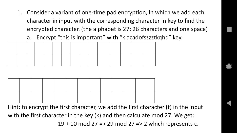 Solved Consider a variant of one-time pad encryption, in | Chegg.com