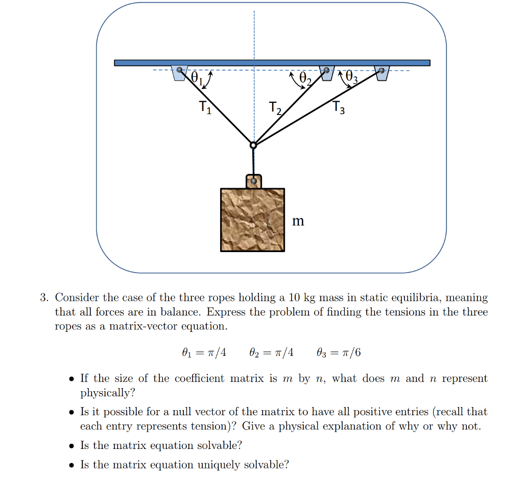Solved Consider the case of the three ropes holding a 10 kg | Chegg.com