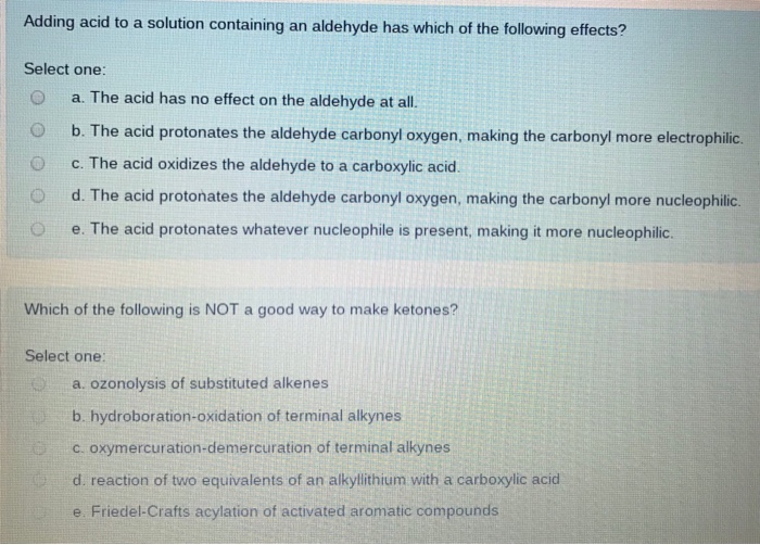 Solved Adding acid to a solution containing an aldehyde has | Chegg.com