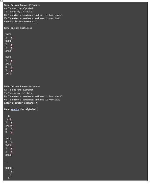 Solved Menu Driven Banner Printer - Project 2c You need to | Chegg.com