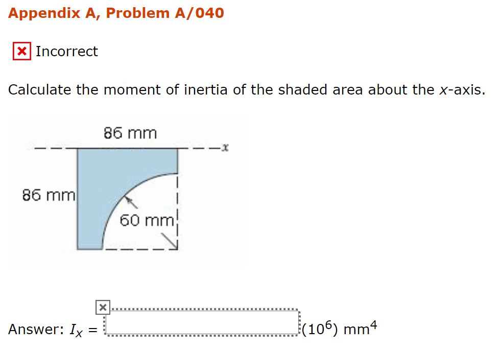 Solved Appendix A, Problem A/040 * Incorrect Calculate the | Chegg.com