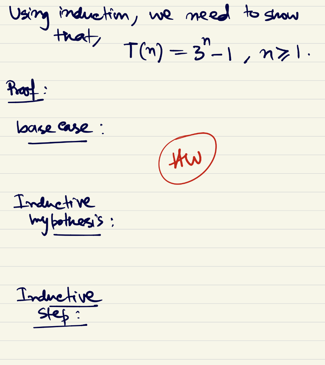 Solved Using induction, we need to show that, T(n)=3n−1,n⩾1. | Chegg.com