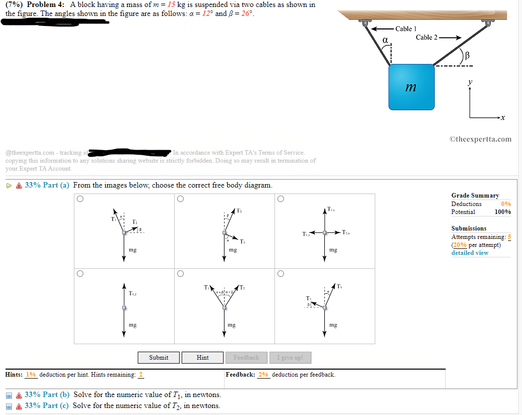 Solved (7\%) Problem 4: A block having a mass of m=15 kg is | Chegg.com