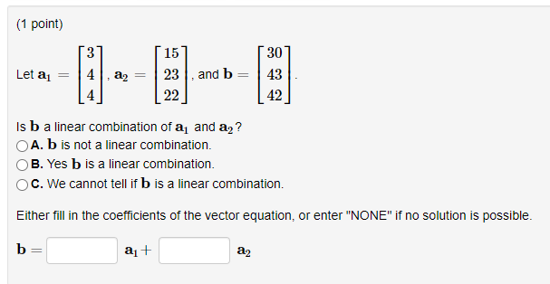 Solved (1 point) 15 Let u= and v= [ Select all of the | Chegg.com