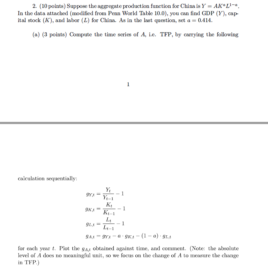 Solved 10 ﻿points ﻿suppose The Aggregate Production