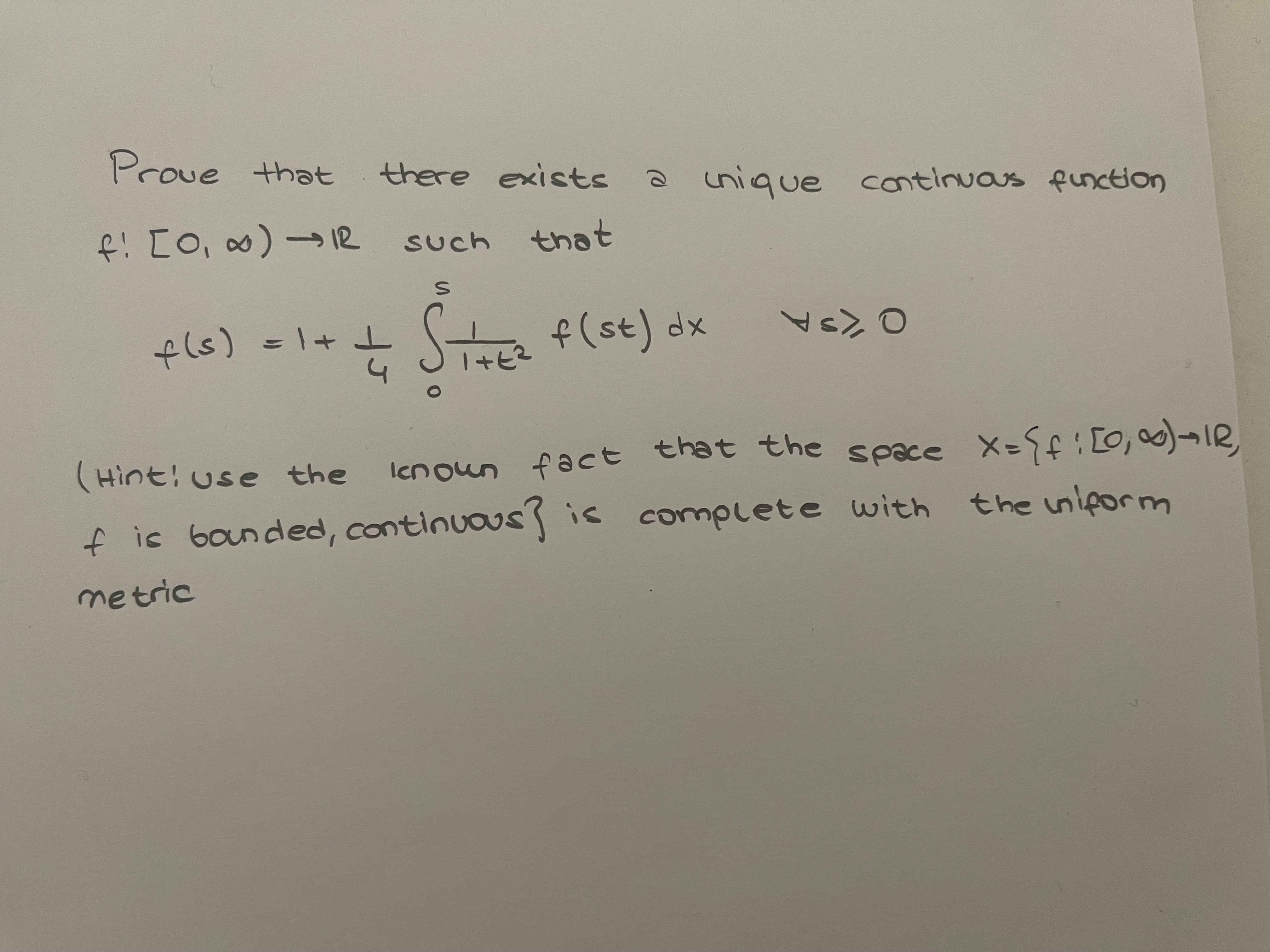 Solved Prove that there exists a inique continuas function | Chegg.com