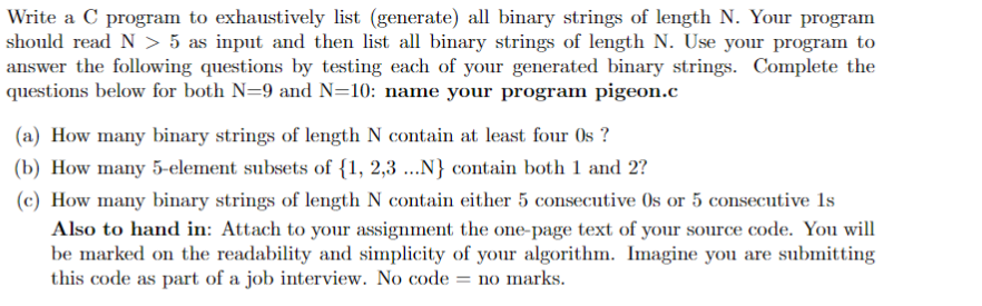 Solved Write a C program to exhaustively list (generate) all | Chegg.com