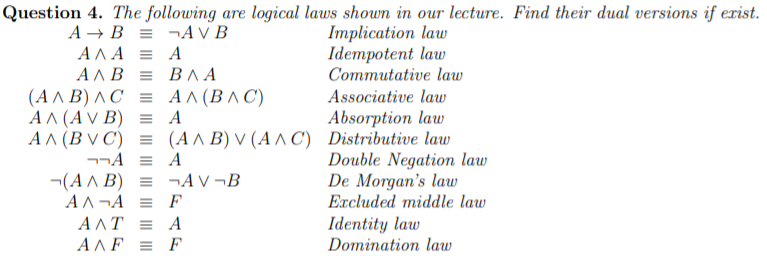 Solved Question 4. The following are logical laws shown in | Chegg.com