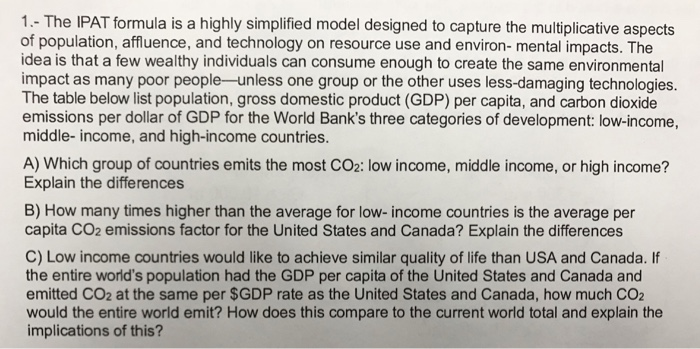 Solved 1.- The IPAT formula is a highly simplified model | Chegg.com