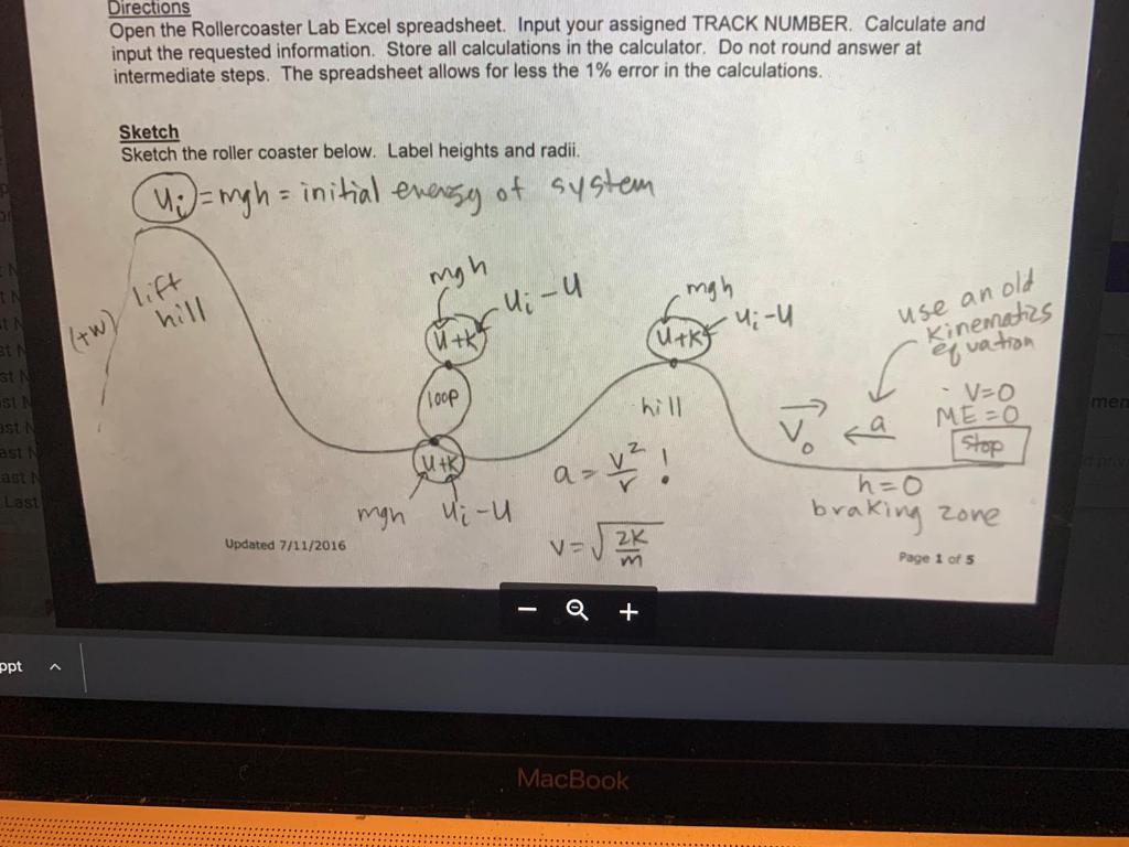 Solved Directions Open the Rollercoaster Lab Excel | Chegg.com