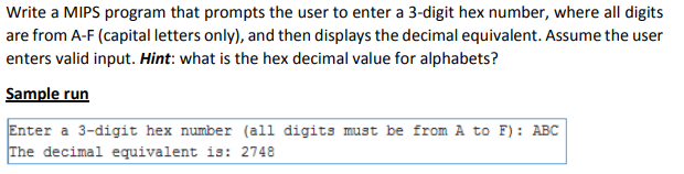 Solved Write a MIPS program that prompts the user to enter a | Chegg.com