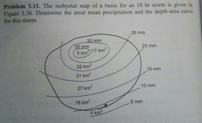 Solved Problem 3.11. The isohyetal map of a basin for an 18 | Chegg.com
