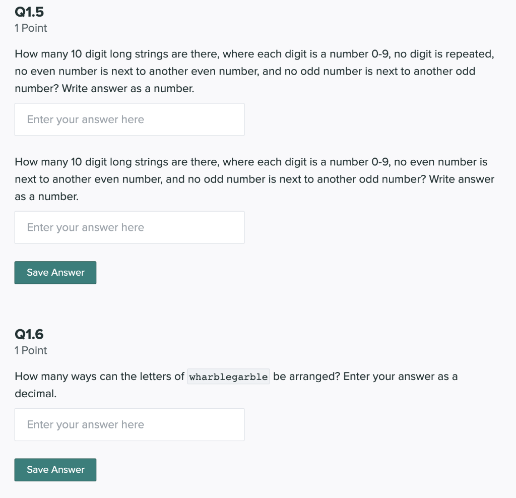 Solved Q1.5 1 Point How many 10 digit long strings are | Chegg.com