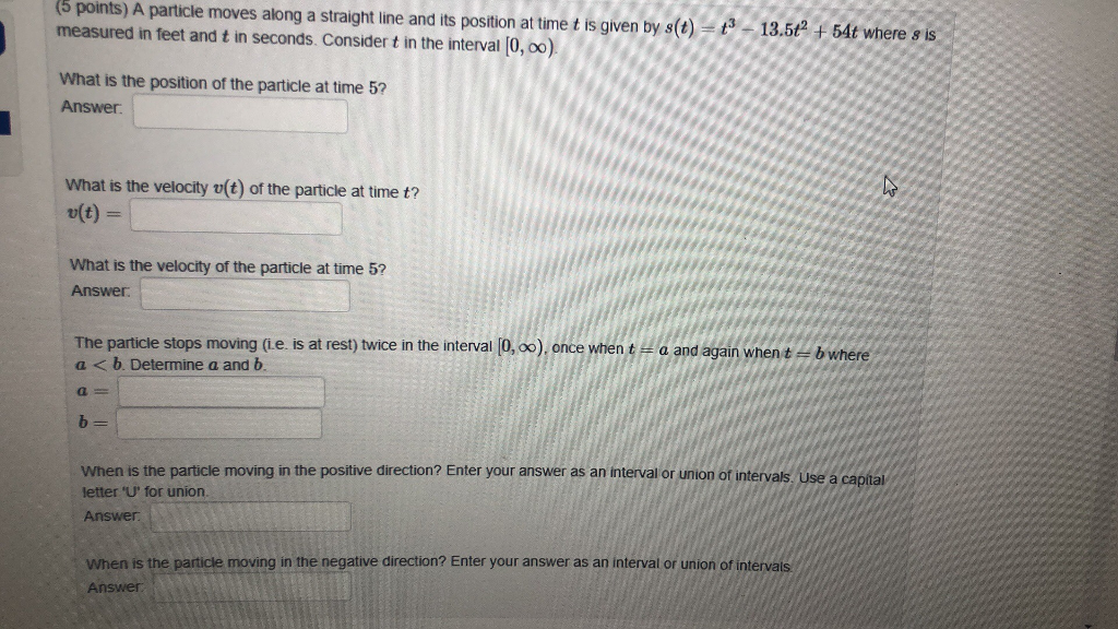 Solved (5 points) A particle moves along a straight line and | Chegg.com