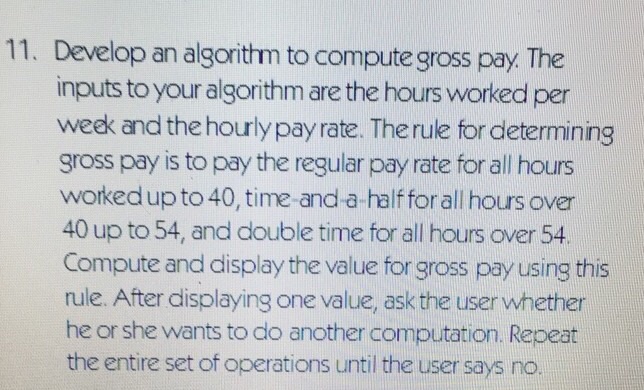 Solved Develop an algorithm to compute gross pay. The inputs | Chegg.com