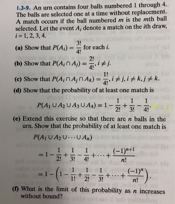 Solved 1.3-9. An urn contains four balls numbered 1 through | Chegg.com