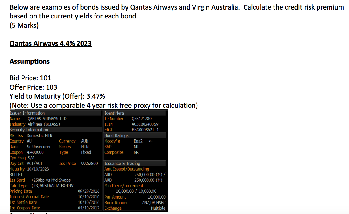 How would we find the credit risk premium for Qantas | Chegg.com