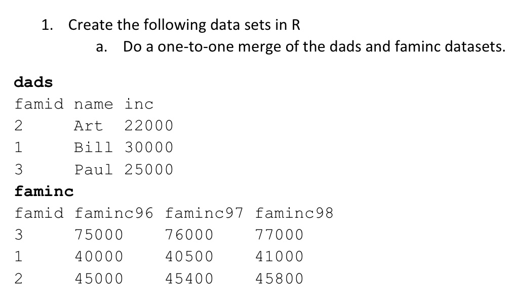 Solved Create the following data sets in Ra. ﻿Do a | Chegg.com