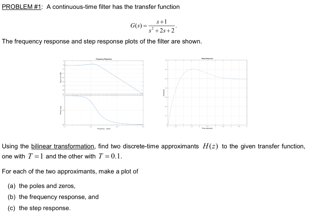 Solved PROBLEM #1: A continuous-time filter has the transfer | Chegg.com