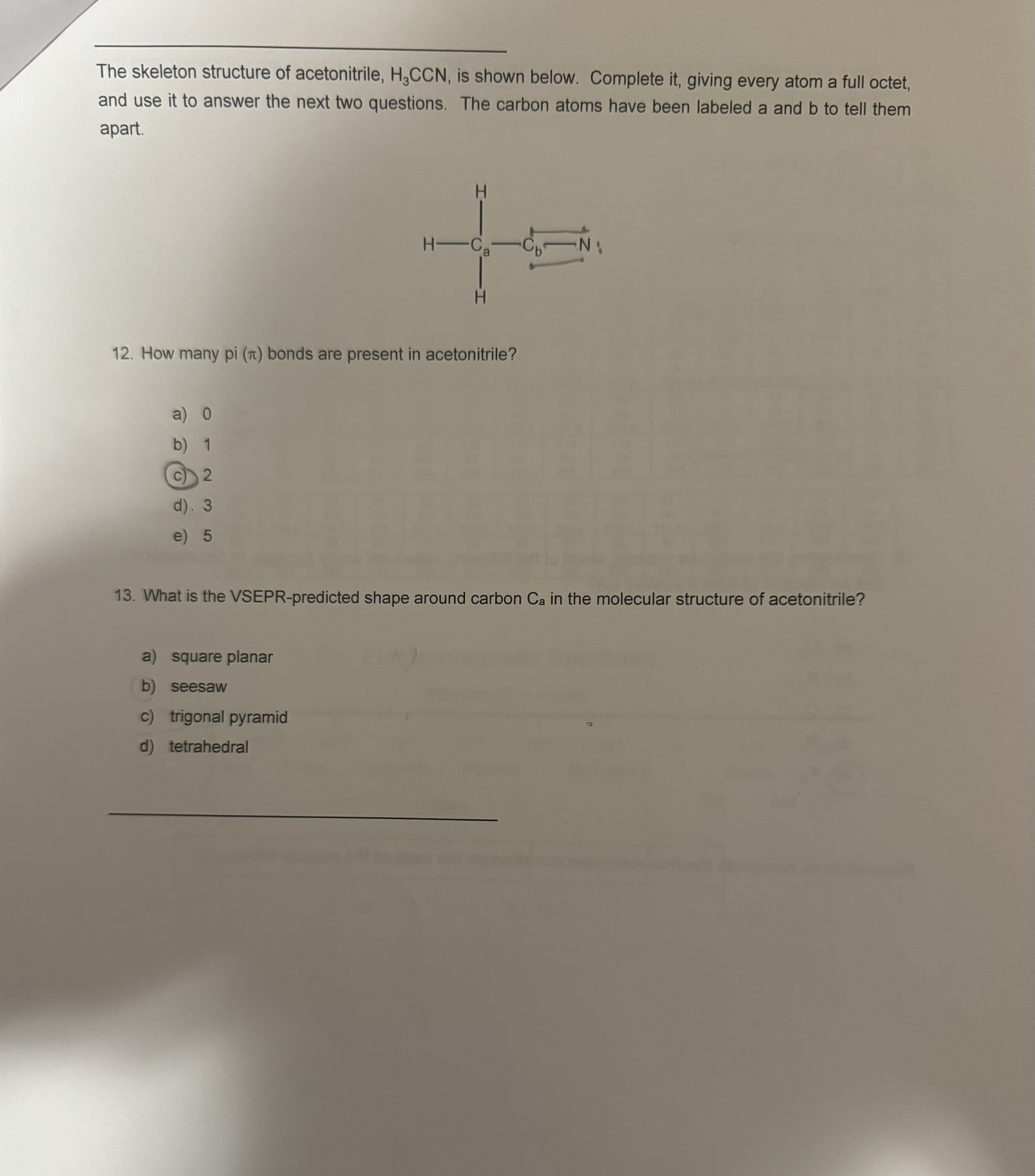 Solved The skeleton structure of acetonitrile, H3CCN, ﻿is | Chegg.com