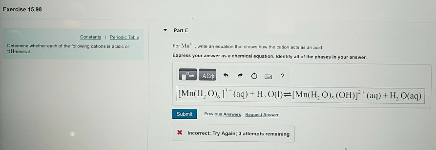 Solved Exercise 15.98 Part E Constants I Periodic Table | Chegg.com