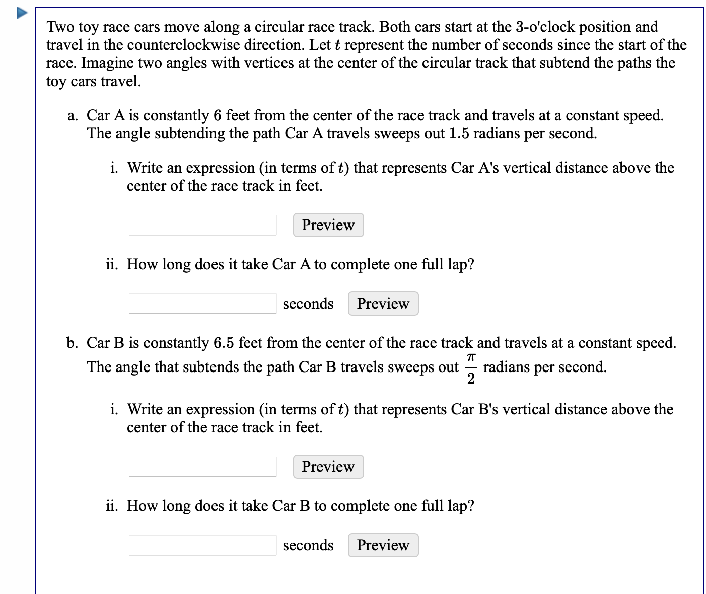 Solved toy race cars move along a circular race track. Both | Chegg.com
