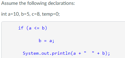 Solved Assume the following declarations: int a=10, b=5, | Chegg.com