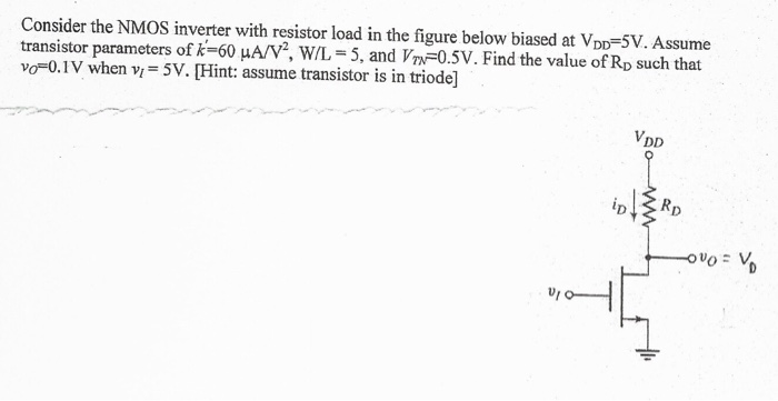 Solved Consider the NMOS inverter with resistor load in the | Chegg.com