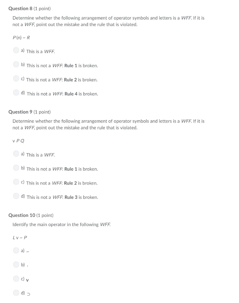 Question 8 (1 point) Determine whether the following | Chegg.com