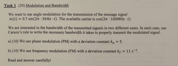 Solved Task 1 (20) Modulation and Bandwidth We want to use | Chegg.com