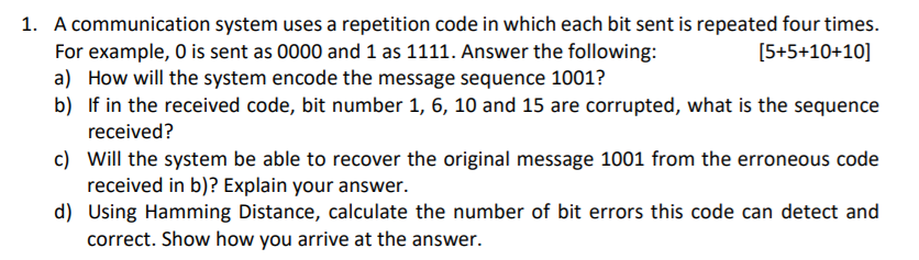 Solved 1. A communication system uses a repetition code in | Chegg.com