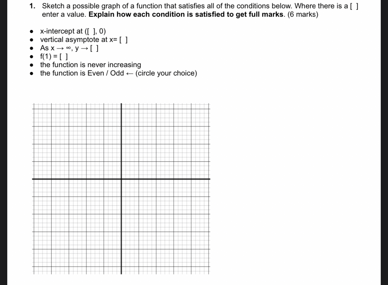 Solved 1. Sketch a possible graph of a function that | Chegg.com