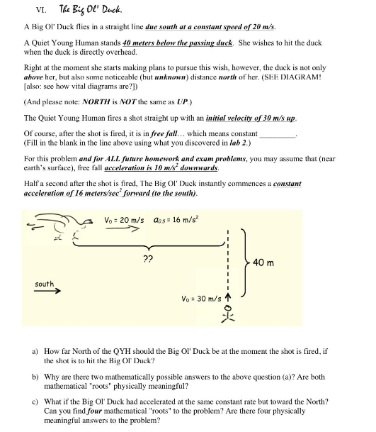 Solved VI. The Big Ol' Duck. A Big Ol' Duck flies in a | Chegg.com