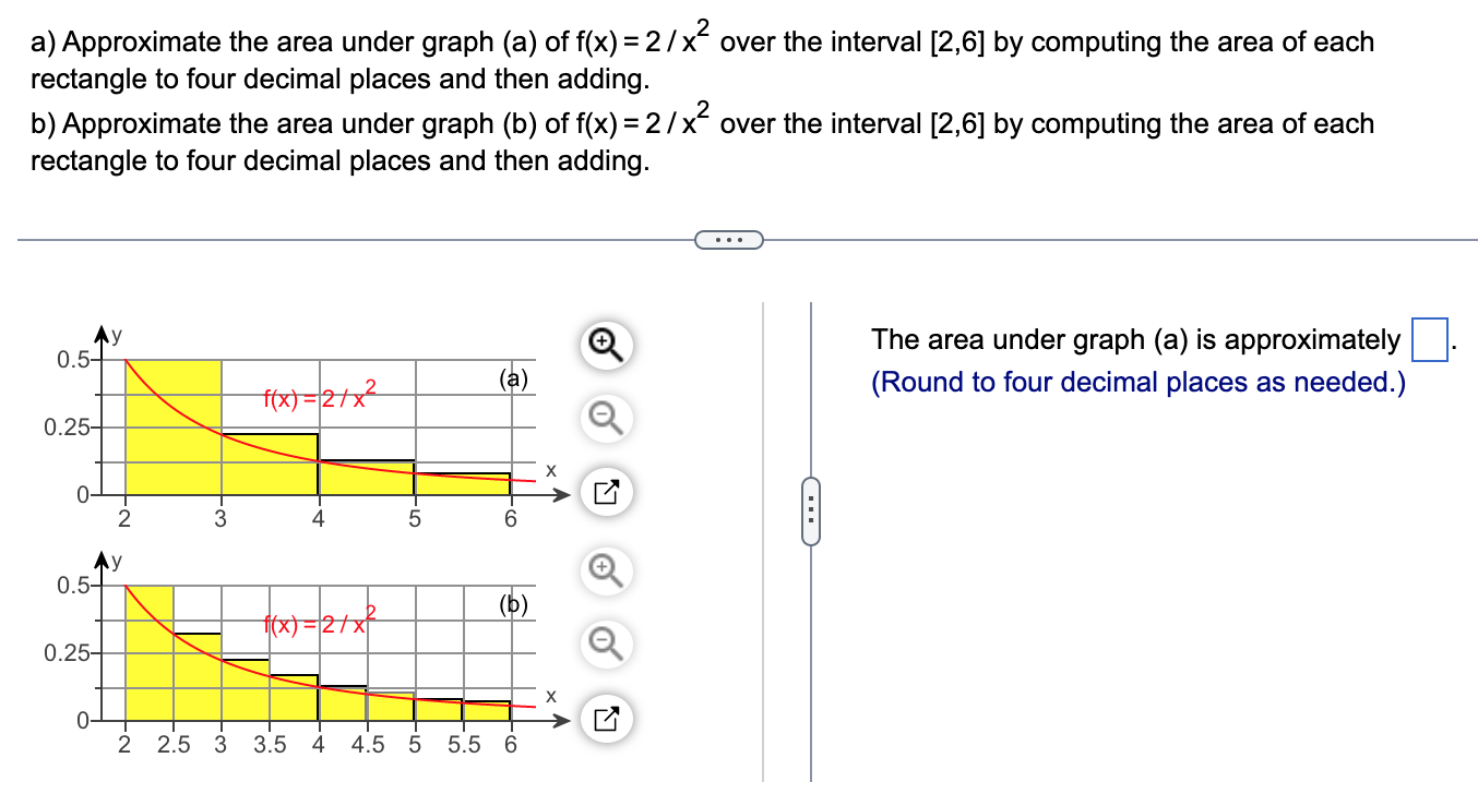Solved a) Approximate the area under graph (a) of f(x)=2/x2 | Chegg.com