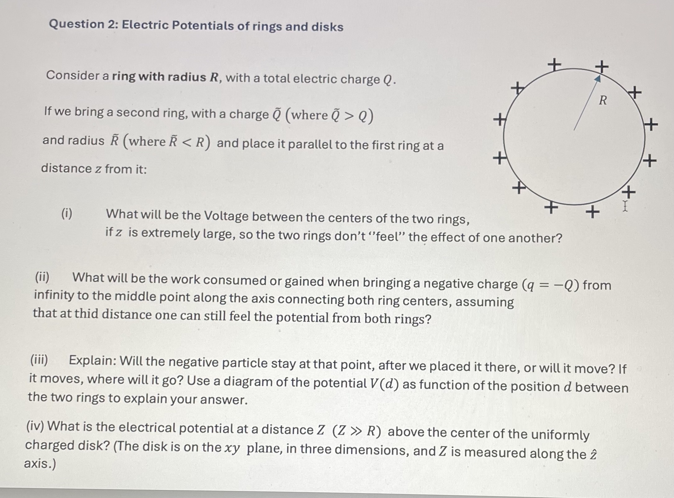 Solved Question 2: Electric Potentials of rings and | Chegg.com
