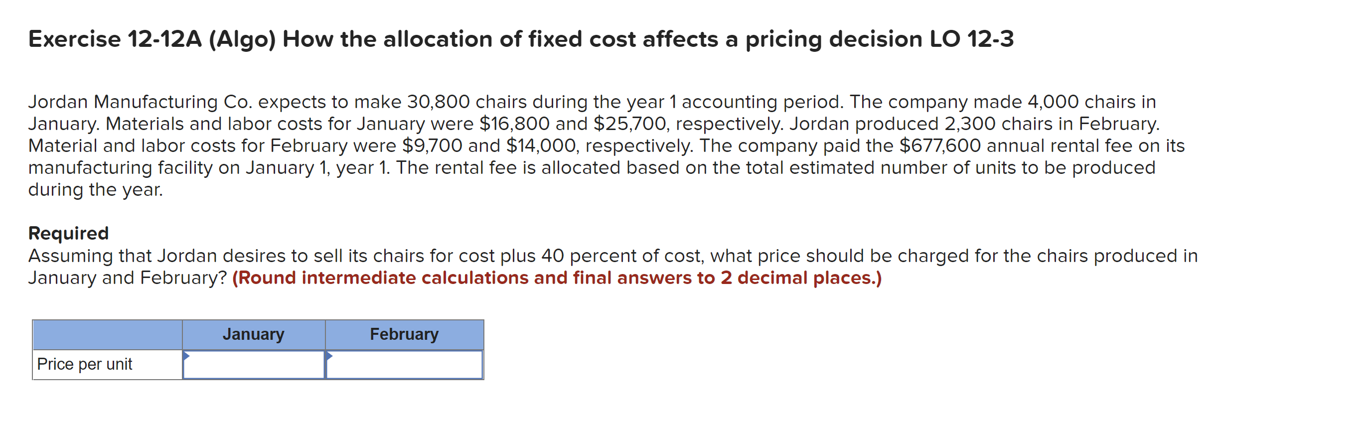Solved Exercise 12-12A (Algo) How the allocation of fixed | Chegg.com