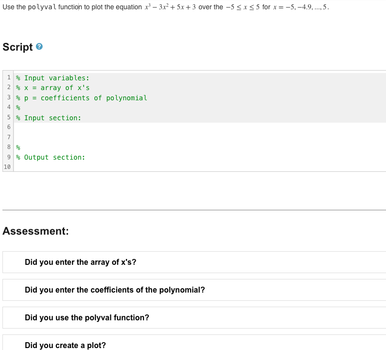 Solved Use the polyval function to plot the equation | Chegg.com Solved Use the polyval function to plot the equation | Chegg.com