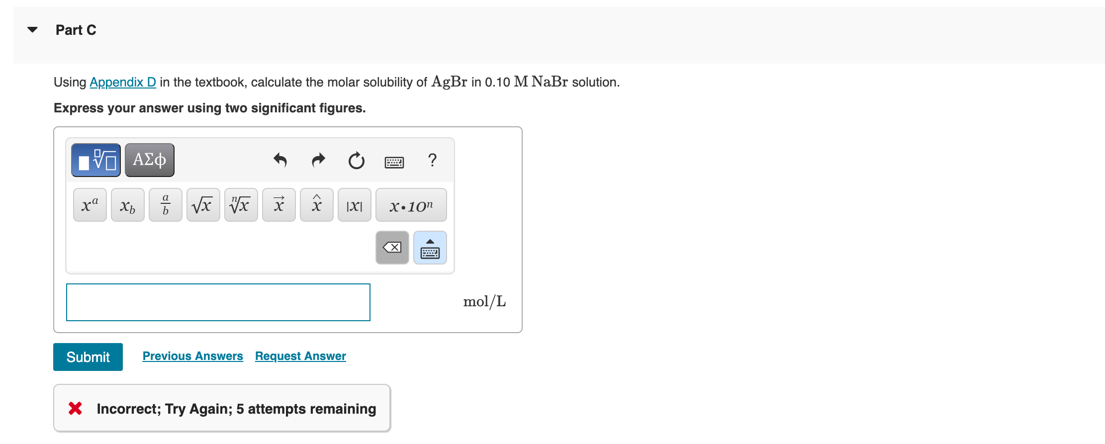 Solved Part B Using Appendix D in the textbook, calculate | Chegg.com