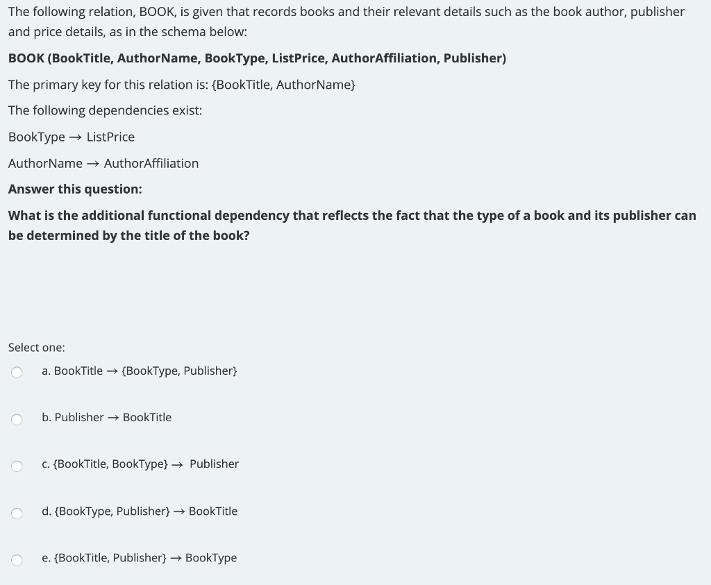 Solved The following relation, BOOK, is given that records | Chegg.com