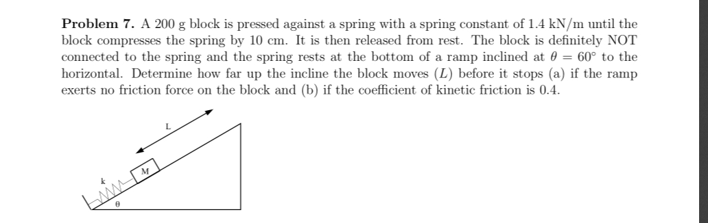 Solved Problem 7. A 200 g block is pressed against a spring | Chegg.com
