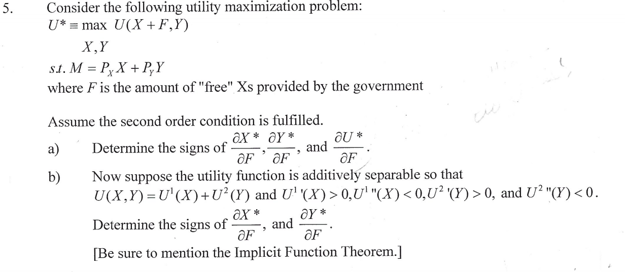 Solved 5. Consider the following utility maximization | Chegg.com