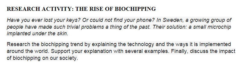 Solved RESEARCH ACTIVITY: THE RISE OF BIOCHIPPING Have you | Chegg.com