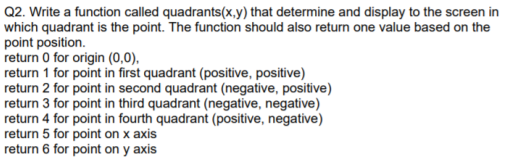 Solved Q2. Write a function called quadrants(x,y) that | Chegg.com