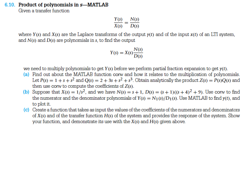Solved 6.10. Product of polynomials in s-MATLAB Given a | Chegg.com
